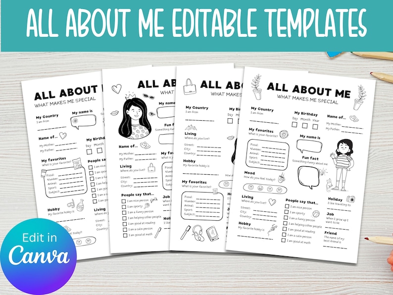 All About Me Editable Templates, Edit in Canva, School Activity, Self ...