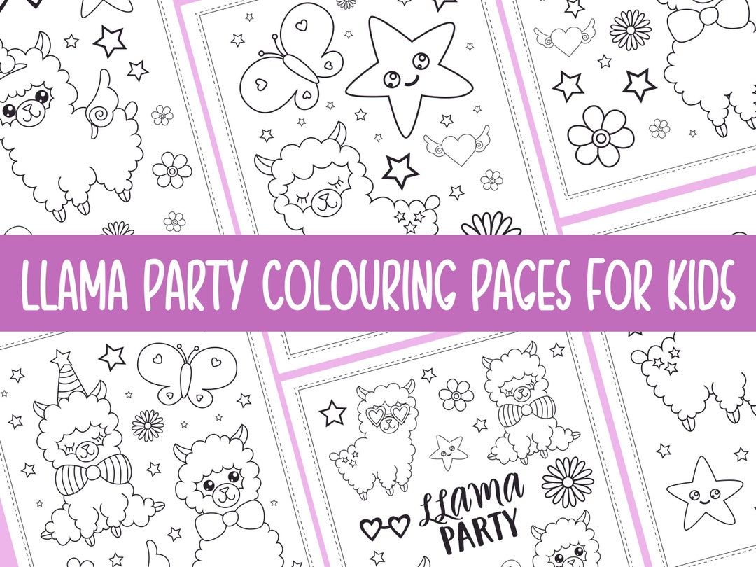 Llama Party Colouring Pages, Colouring Activity for Kids, Fun Activity ...