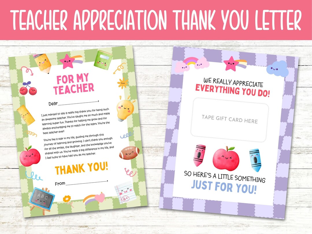 Teacher Appreciation Thank You Letter for Kids, Personalized Letter for ...