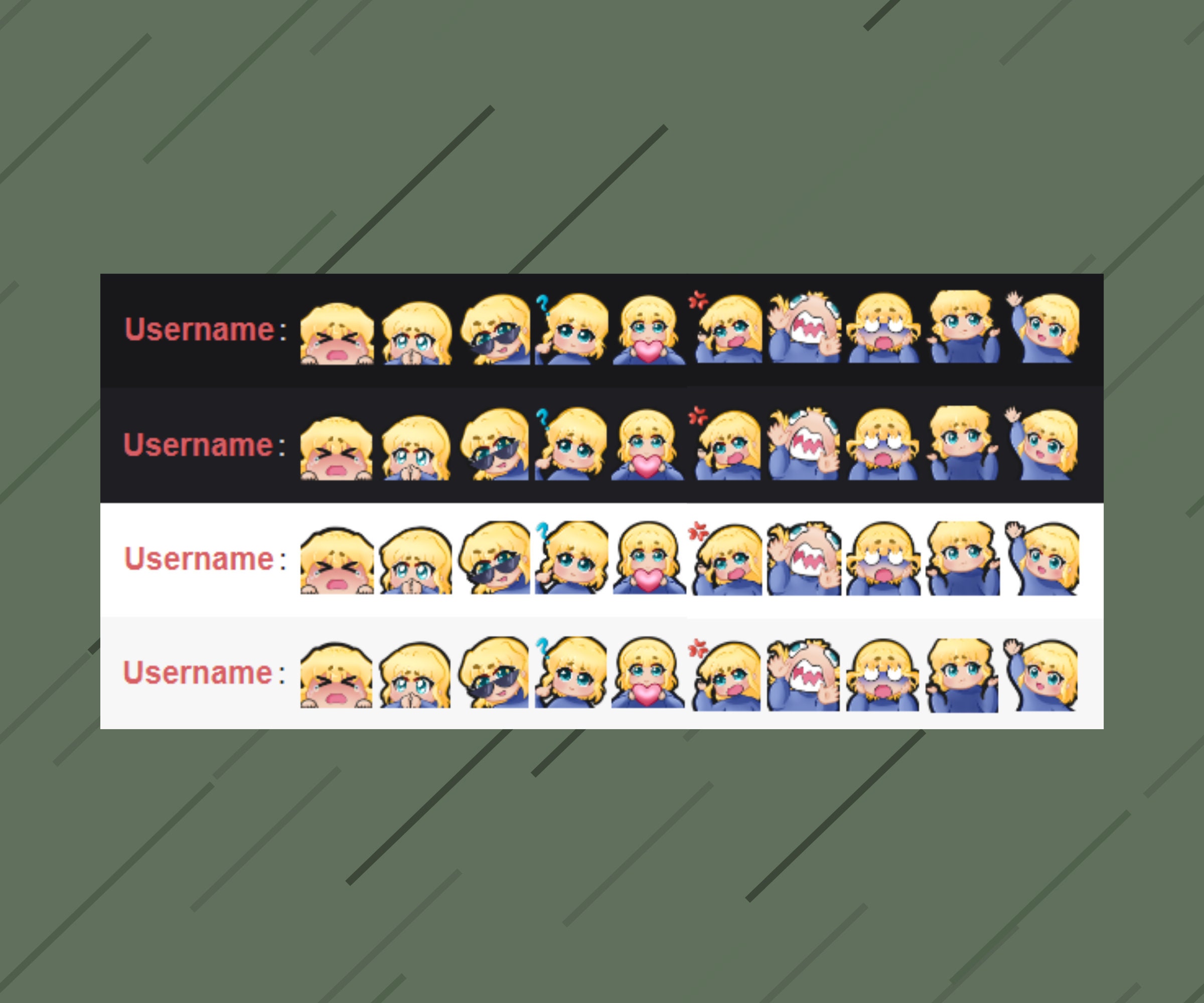 10 Short Blonde Hair Light Skin Chibi Emotes Set Twitch, Discord ...