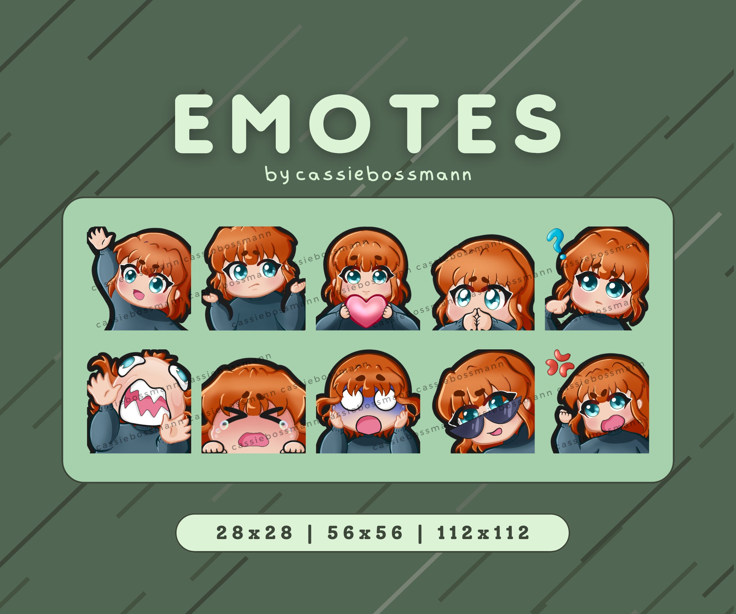 10 Short Red Hair Light Skin Emotes Chibi Emotes Set Twitch, Discord ...