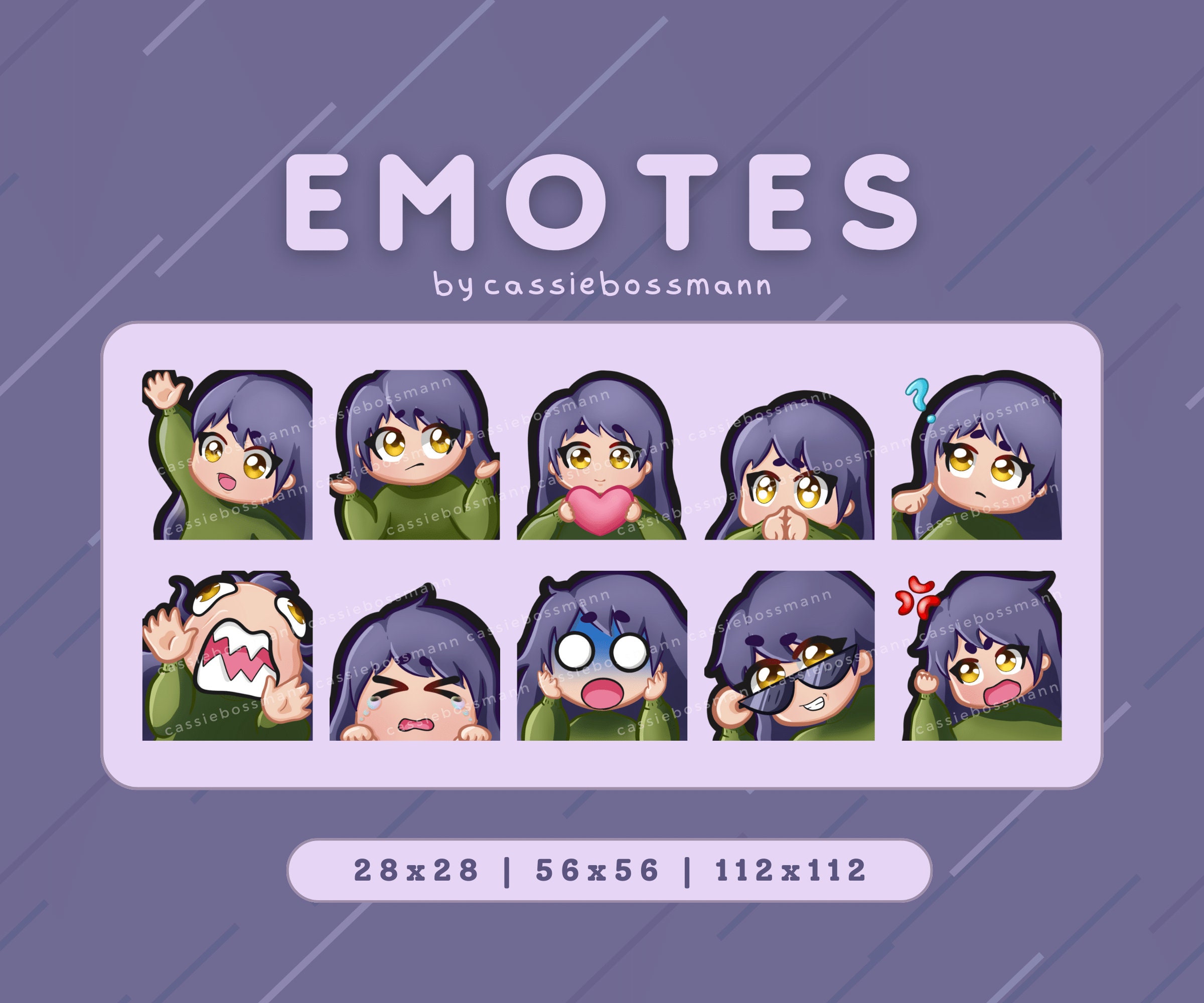 10 Long Black Hair Light Skin Chibi Emotes Set Twitch, Discord, Youtube ...