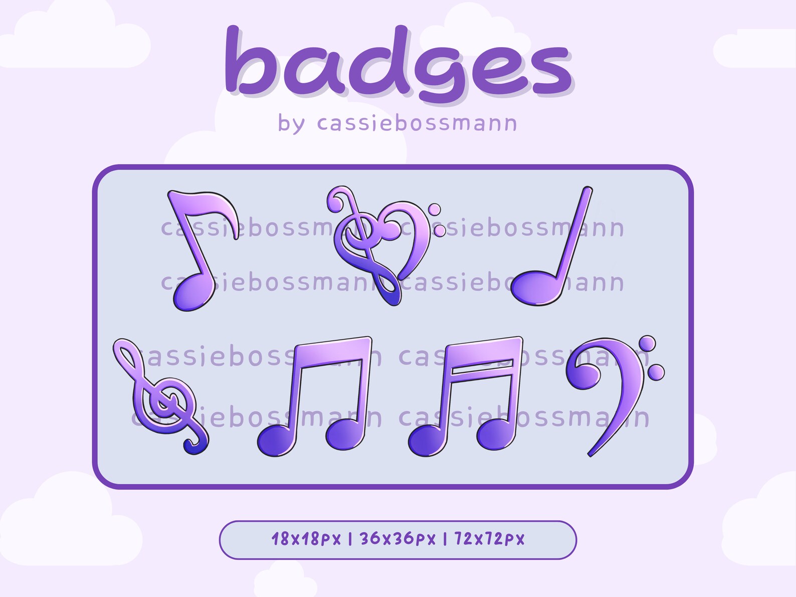 Purple Music Badges 7 Twitch Youtube Discord Sub Bit - Etsy