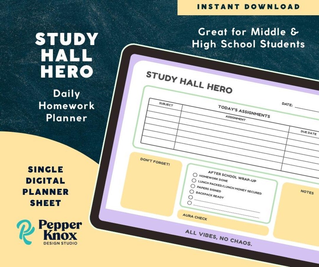 Study Hall Hero – Printable Daily Homework Planner for Middle & High ...