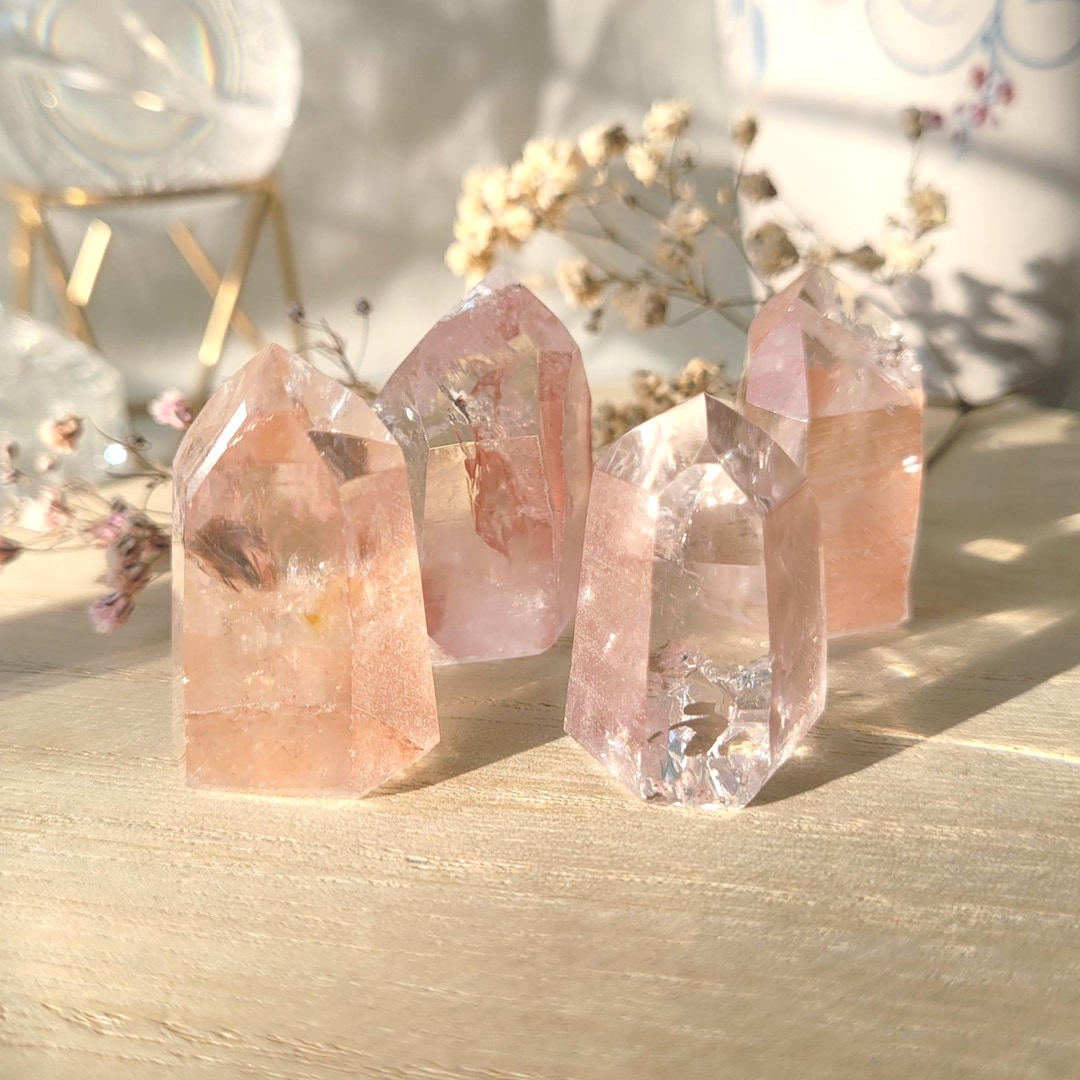 Small Pink Scarlet Temple Lemurian Quartz Towers - Striations, Vibrant ...