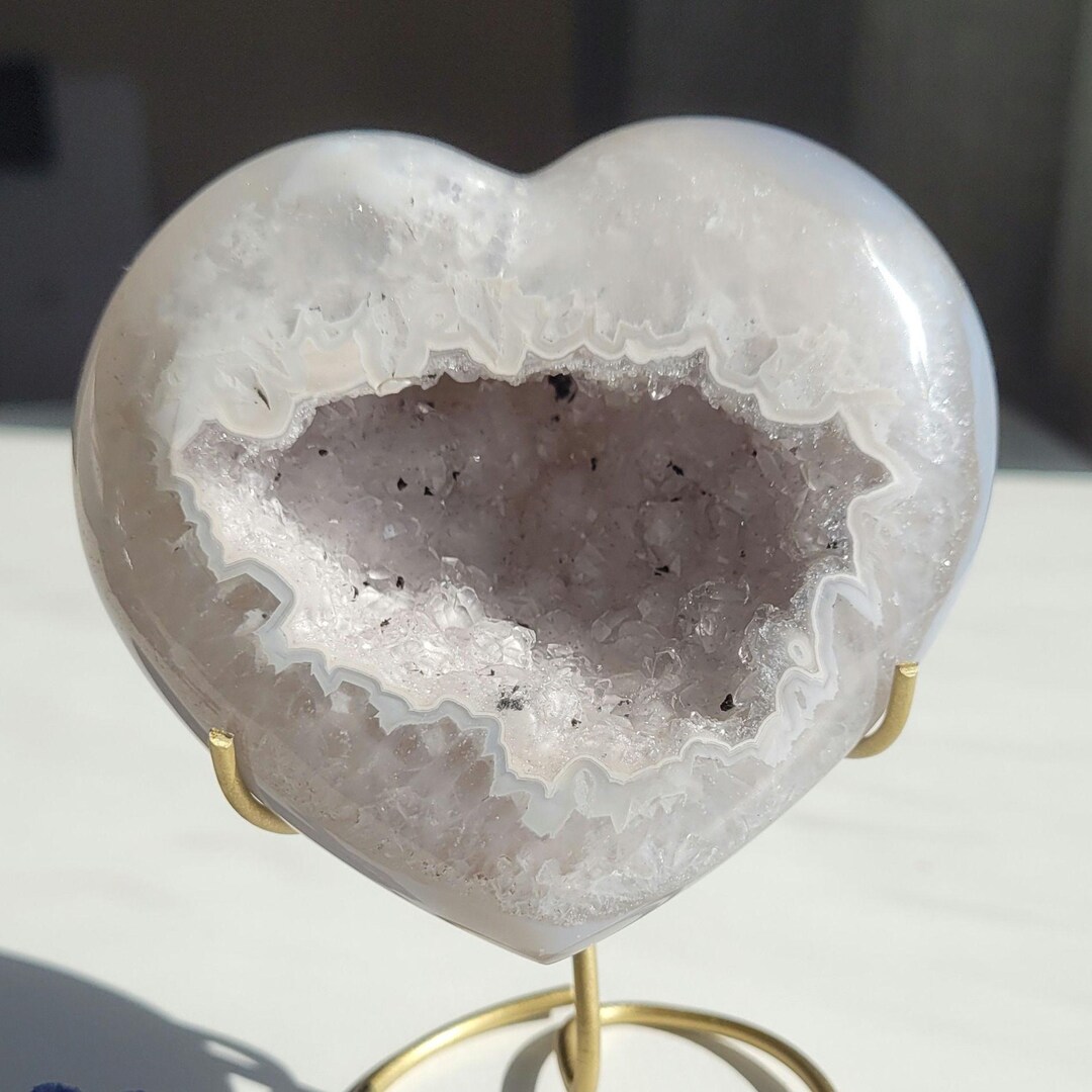 Large Brazilian Druzy Agate Heart Carving - Small Tones of Cerulean ...