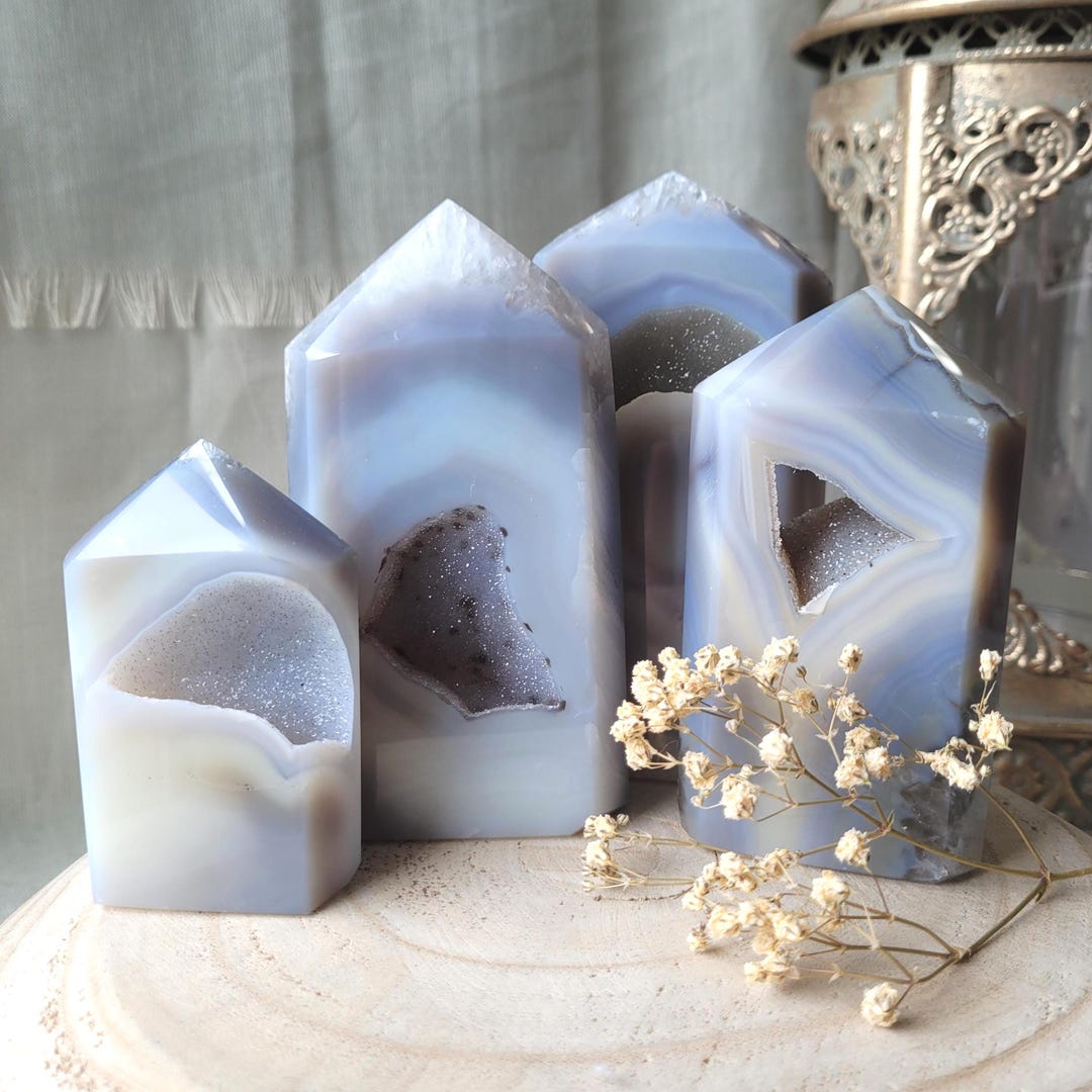 Light Blue Druzy Agate Towers - Amazing Pastel Banding and Sparkling ...