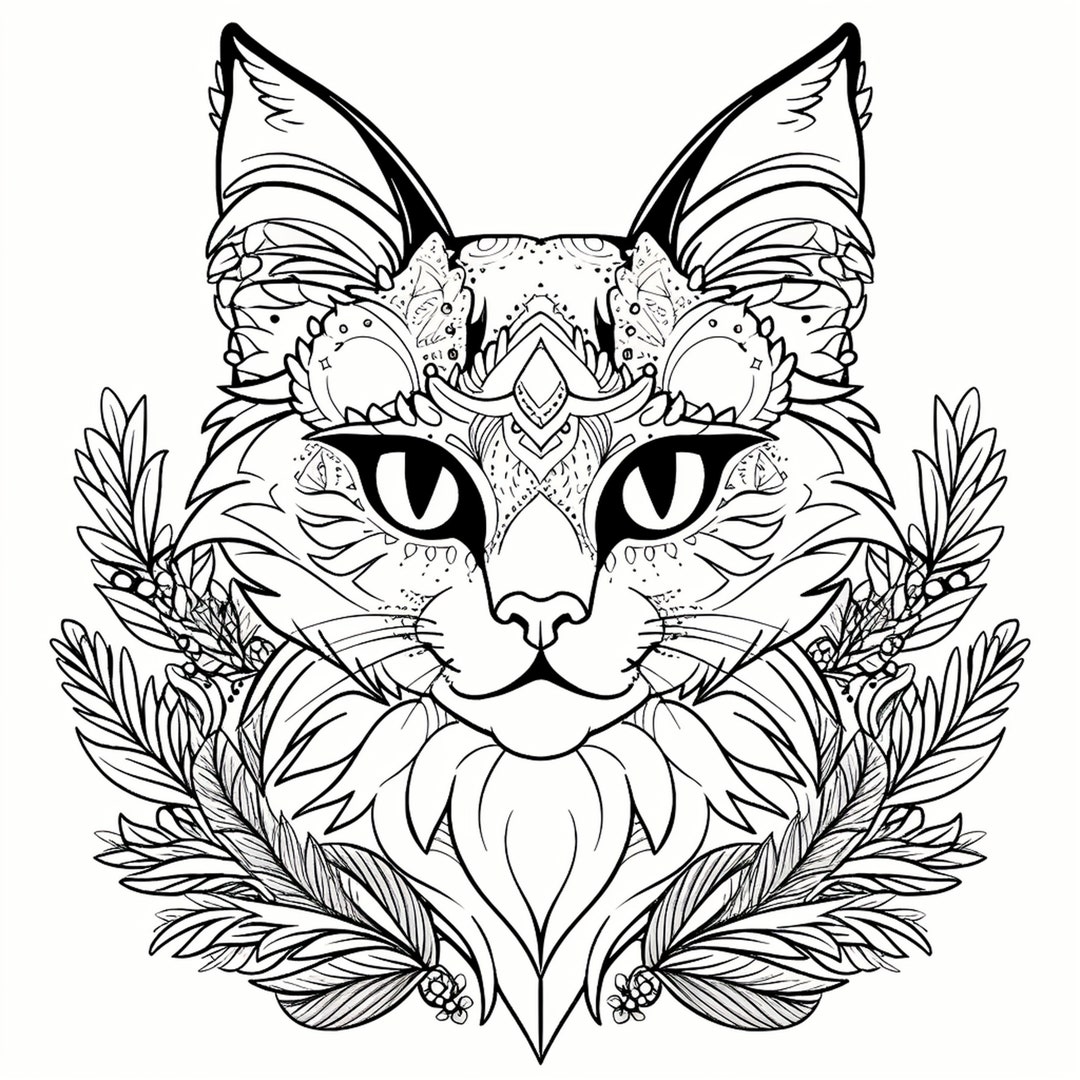 Cat Feathery Circle Coloring Page - Etsy Cat Feathery Circle Coloring Page - Etsy