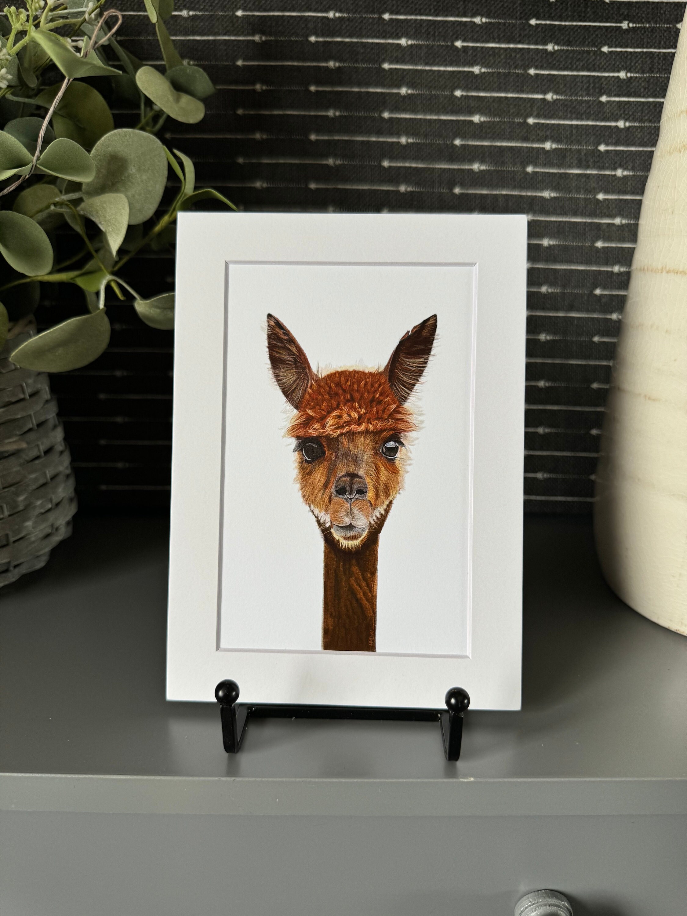 Alpaca Art Print From Hand Drawing | 4”x6” High Quality Print | Matted ...