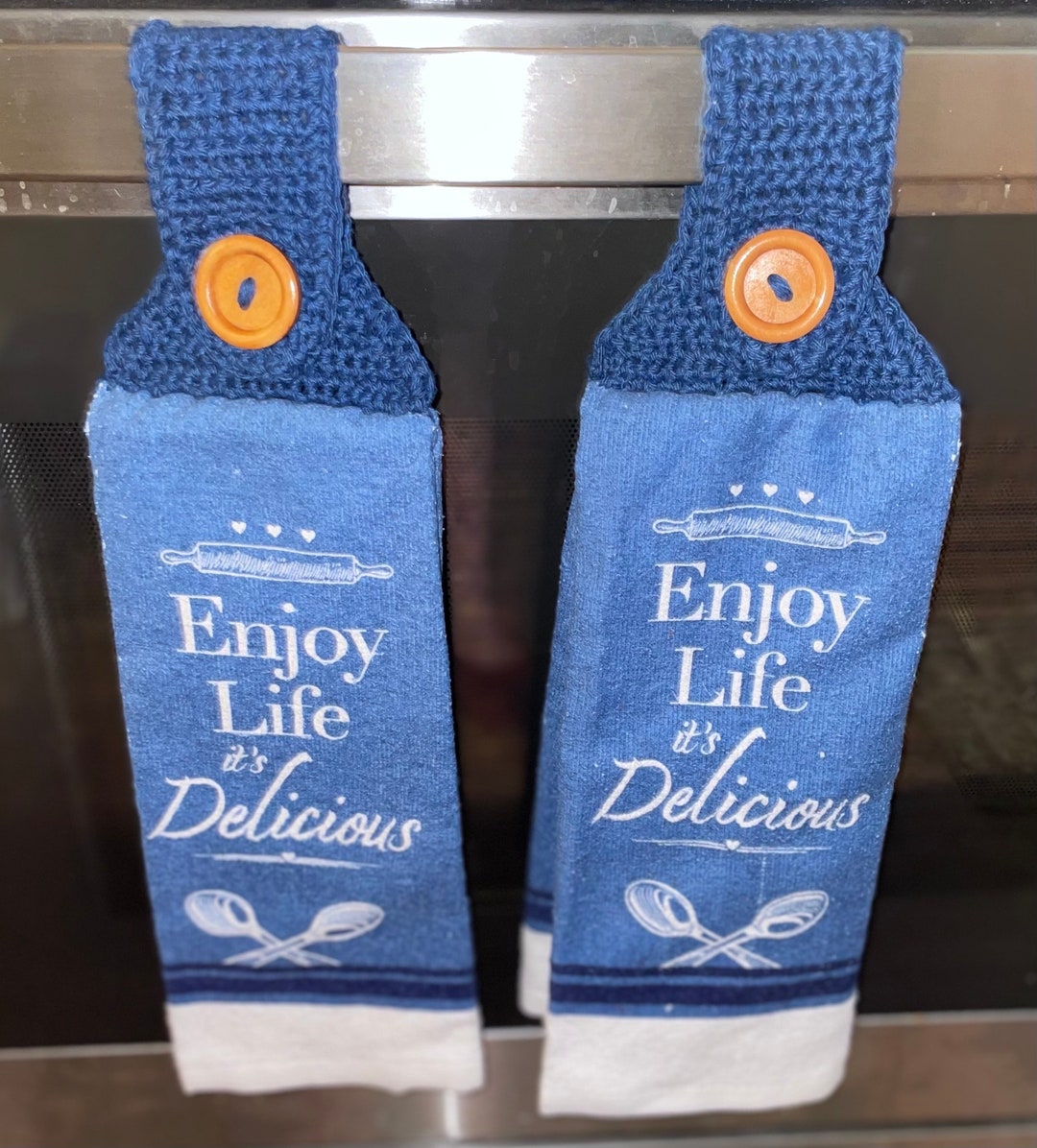 Hanging Kitchen Towels With Wood Button Crocheted - Etsy