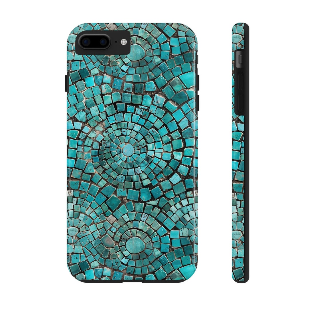 Turquoise Swirl Mosaic Tiles in Pattern Print on iPhone Case - Tough ...