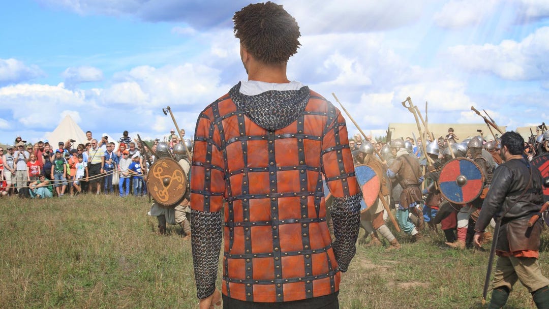Orange Brigandine - Orange Studded Leather Over Chain Mail Armor AOP ...