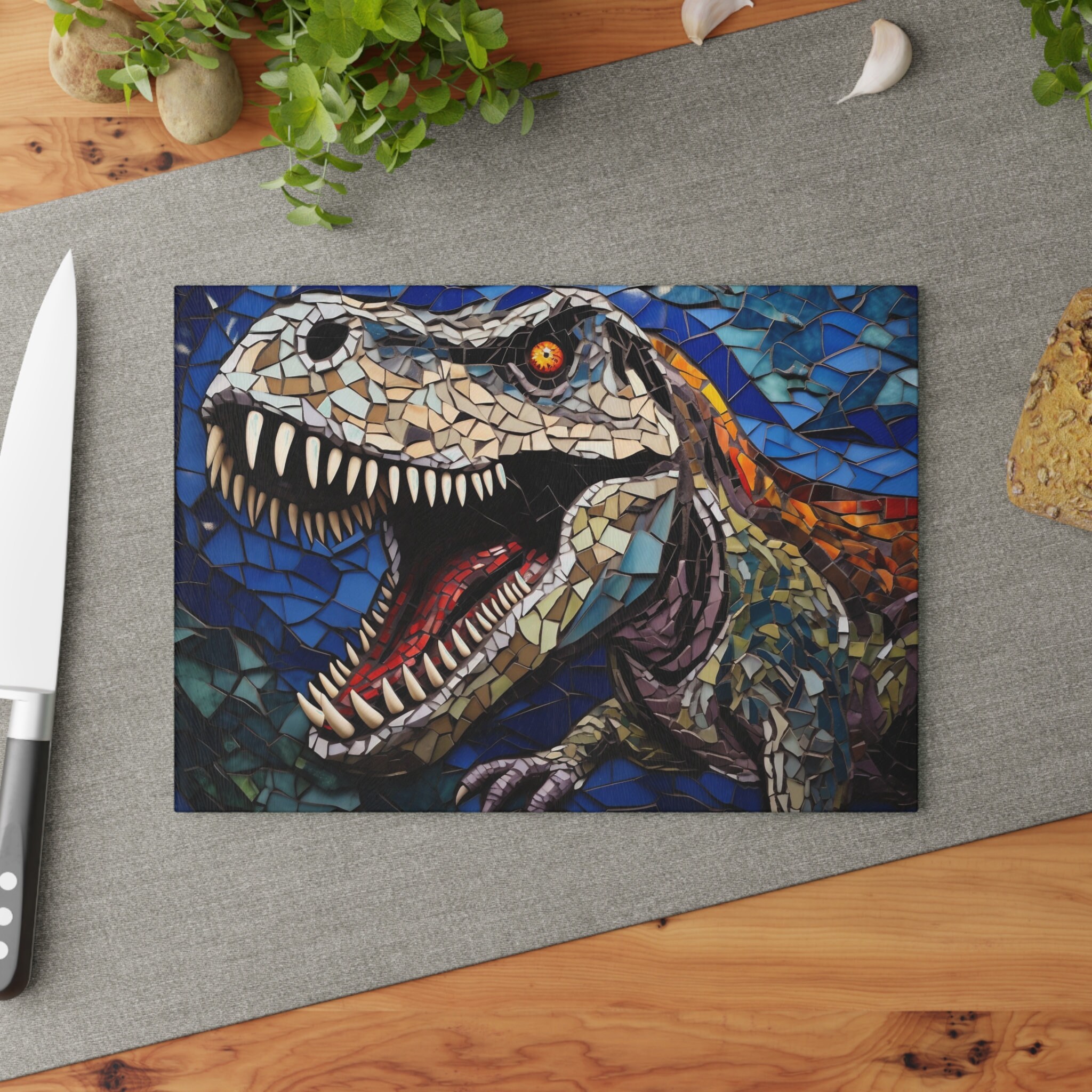 Incredible T-rex Mosaic Tile Print Tempered Glass Cutting - Etsy