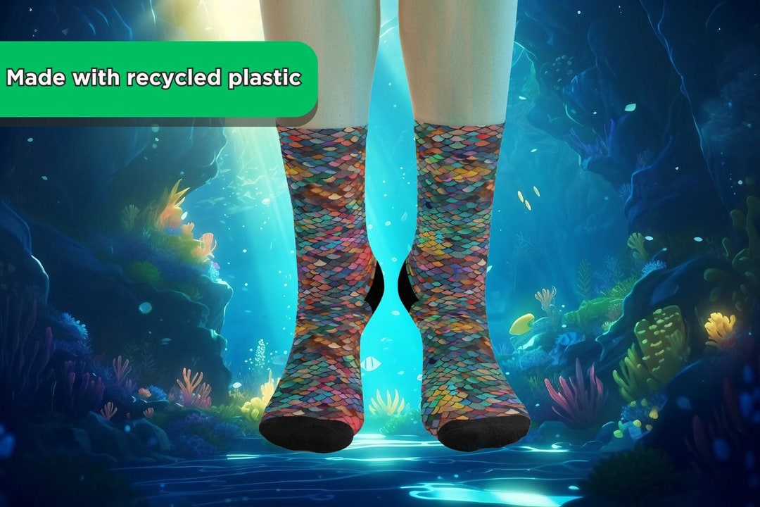 Rainbow Mermaid Scales - Recycled Poly Socks - Environmentally Friendly and Comfy! - AOP Rainbow ...