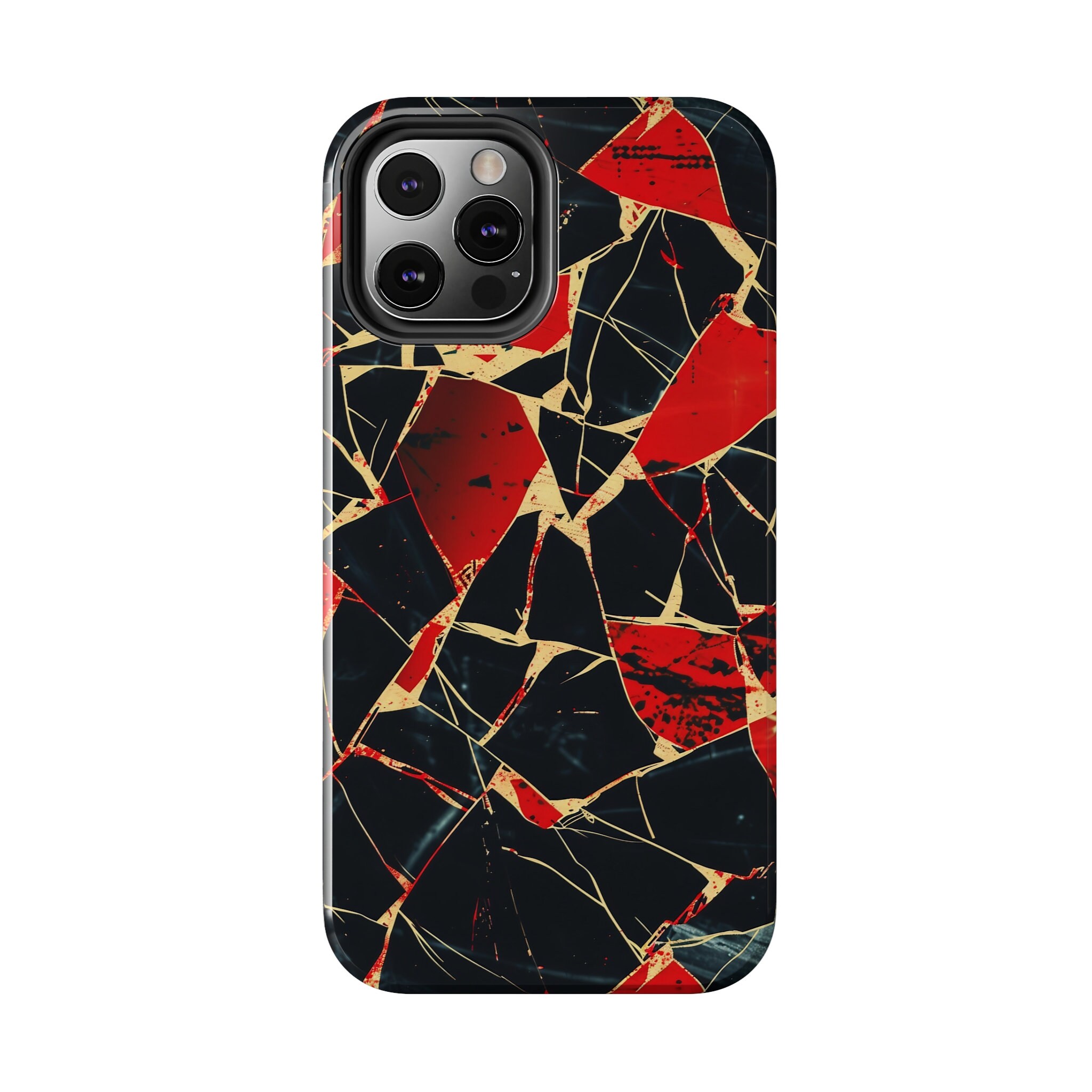 Red Black and Gold Marble Stone Kintsugi Pattern Print on iPhone Case ...