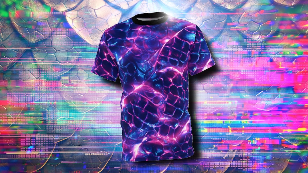 Neon Dragon All Over Print Tee, Cyberpunk Scale Pattern Unisex T-shirt ...