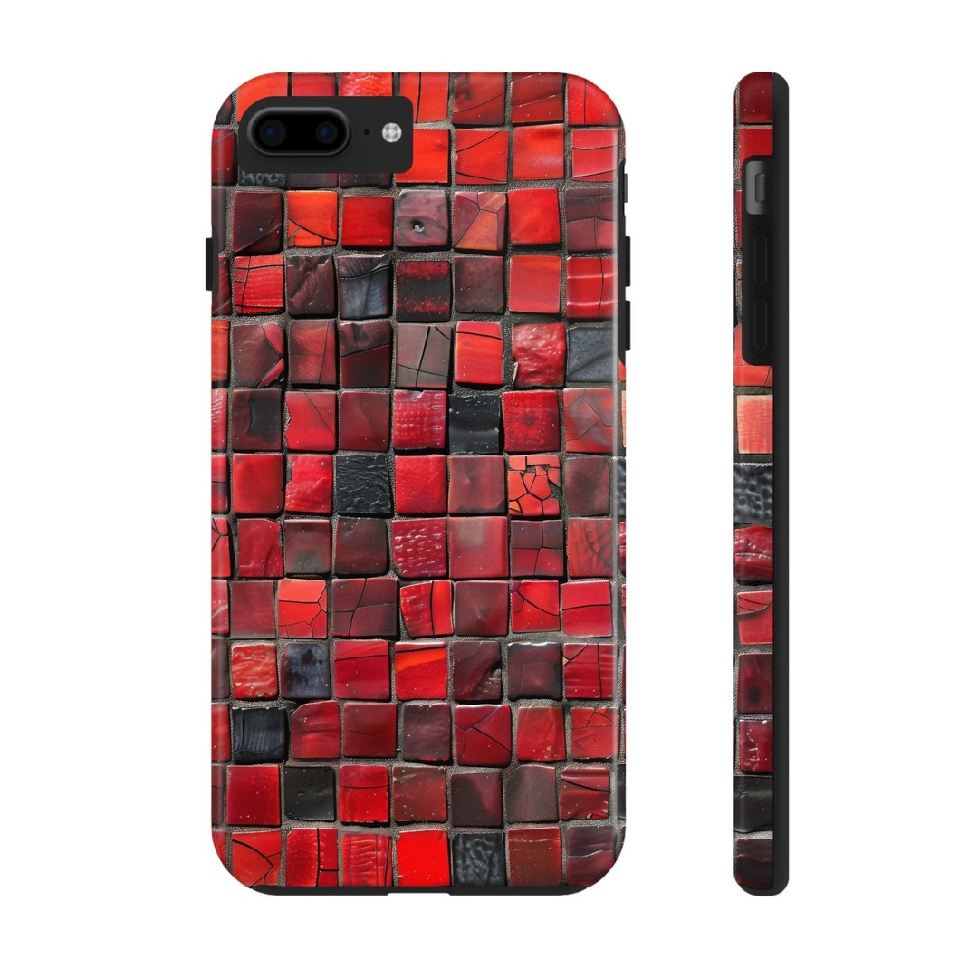 Black and Red Mosaic Tiles in Pattern Print on iPhone Case - Tough ...