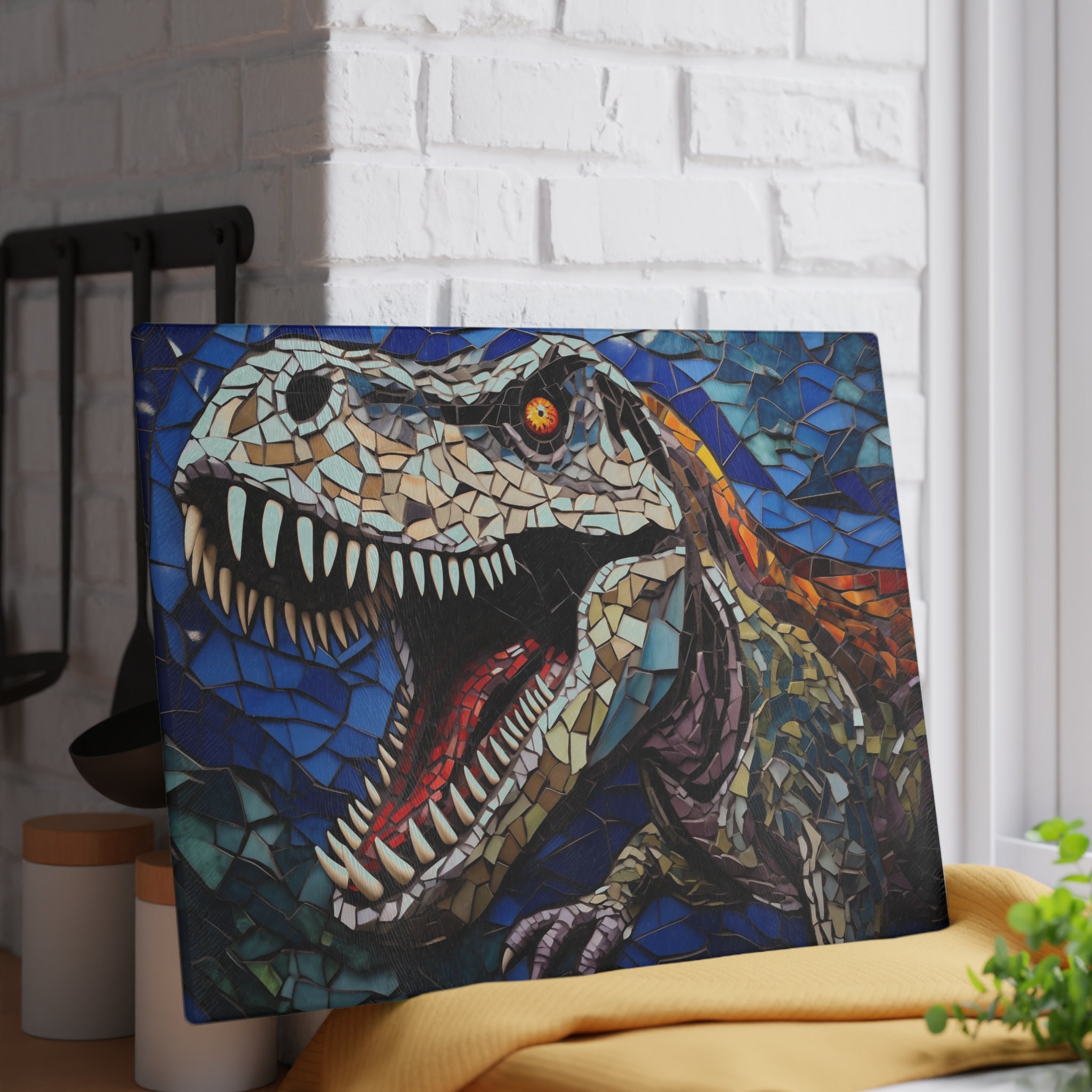 Incredible T-rex Mosaic Tile Print Tempered Glass Cutting - Etsy