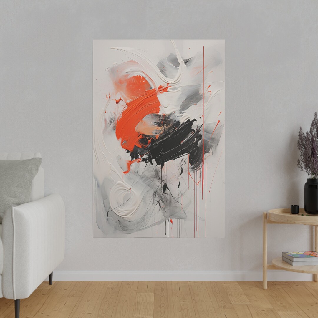 Three Color Abstract Painting - Grey, Orange, and Black - Painting ...