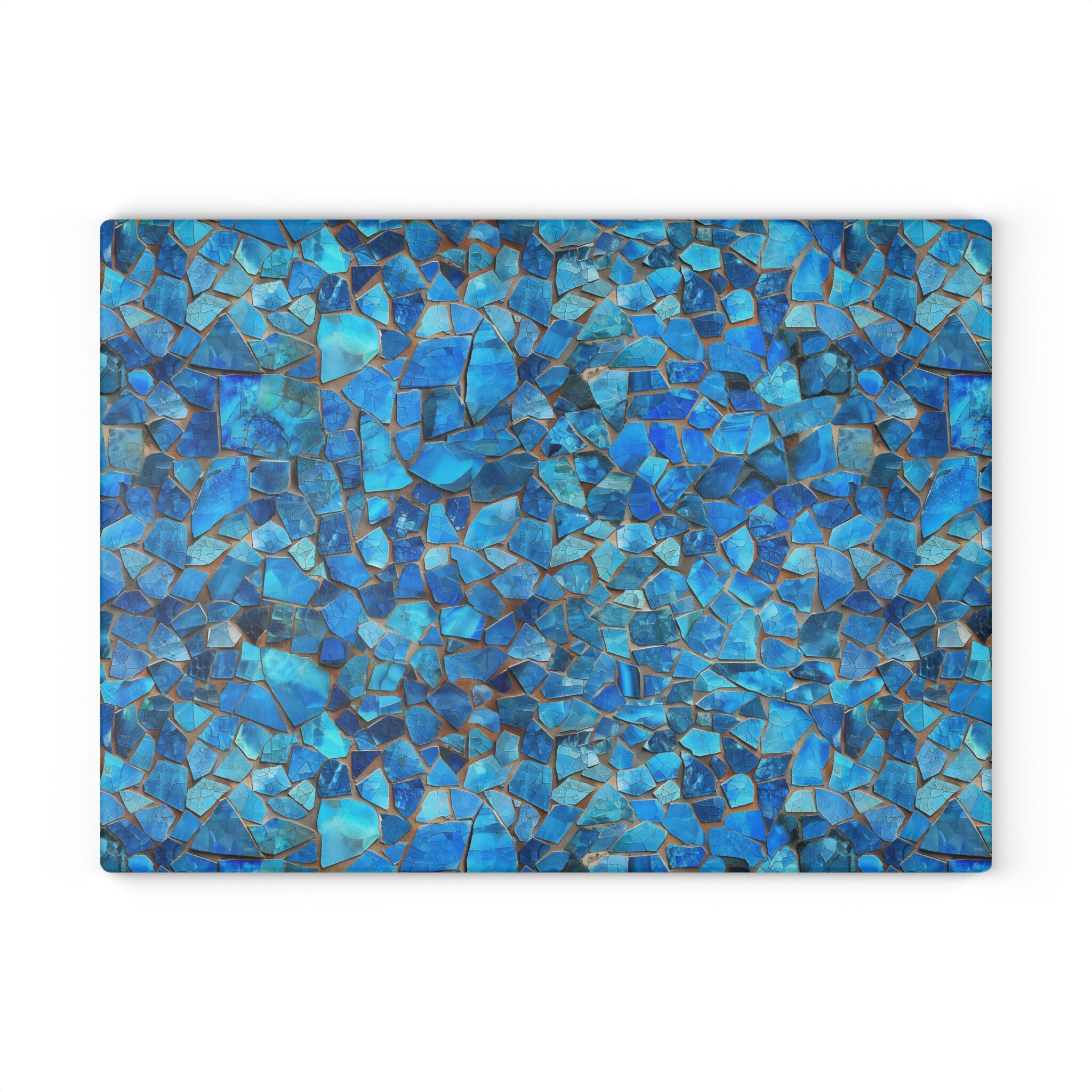 Ocean Blue Mosaic Tile Print - Tempered Glass Cheese Board and Serving ...