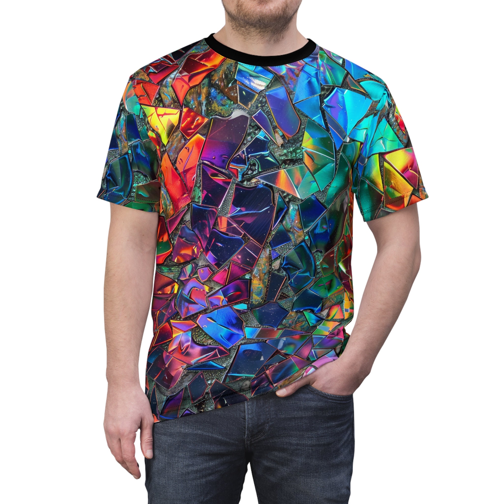 Fractured Stained Glass Rainbow Pattern on AOP Shirt - Happy Pride ...