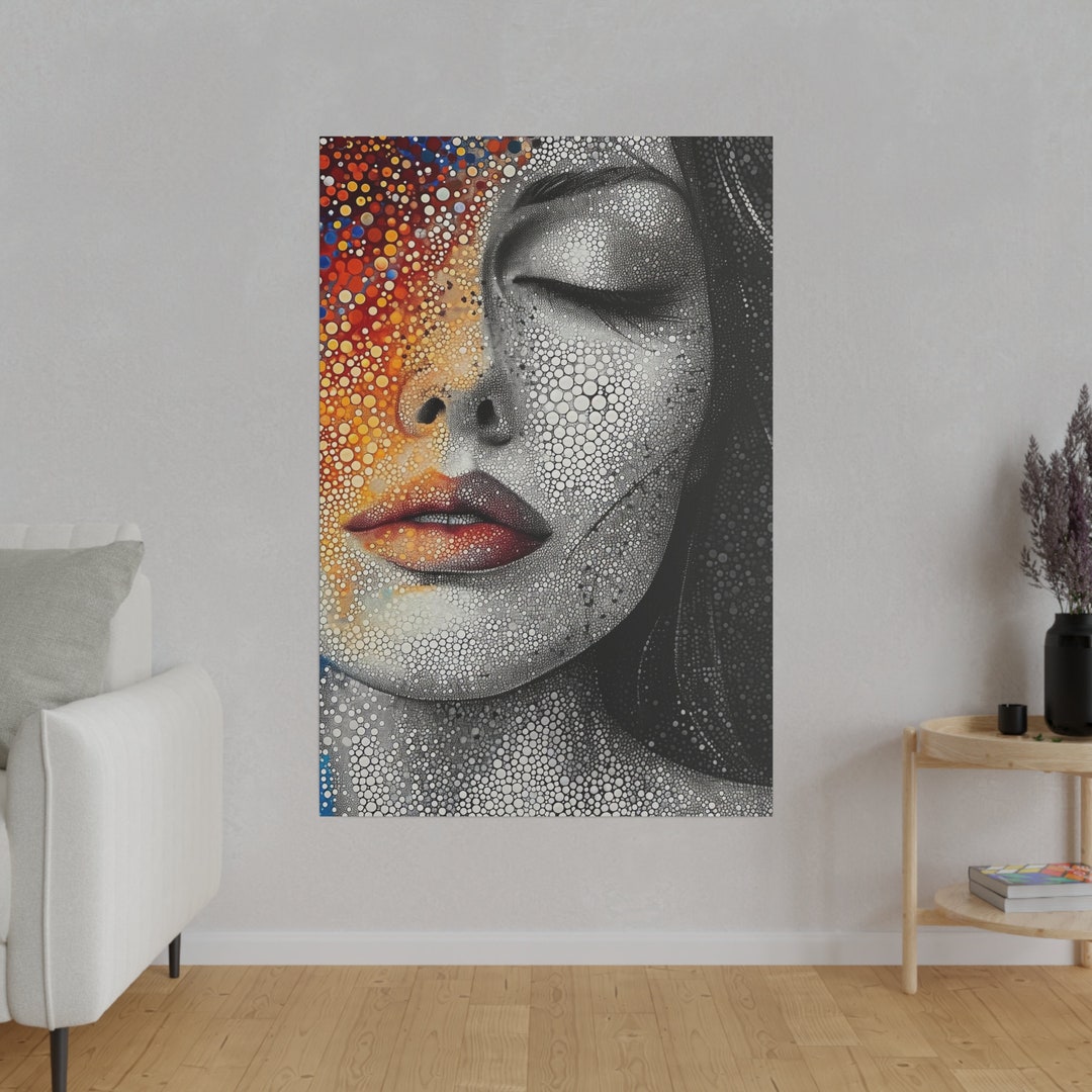 Dream Wave Monochromatic Pointillism Painting of a Woman Portrait of a ...