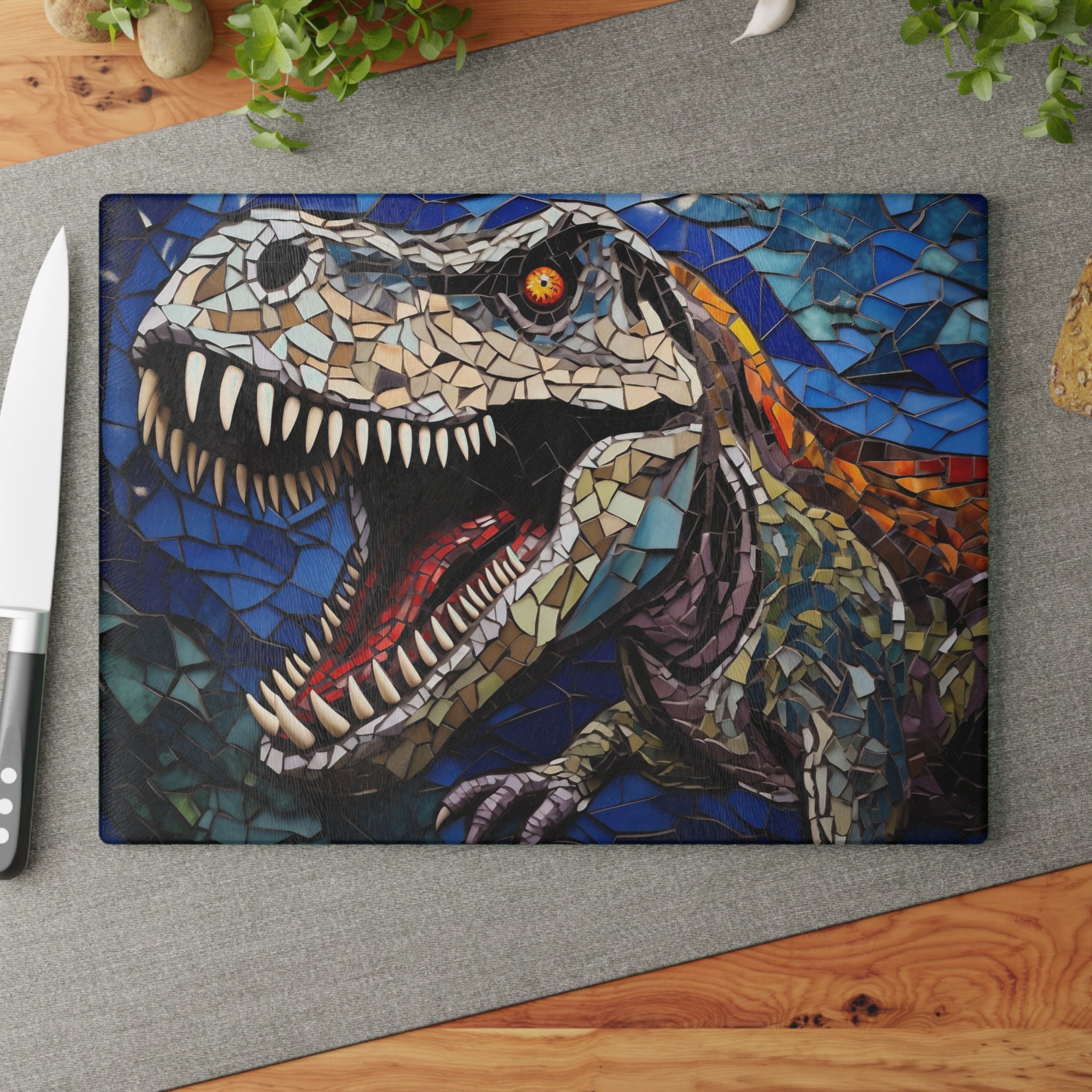 Incredible T-rex Mosaic Tile Print Tempered Glass Cutting - Etsy