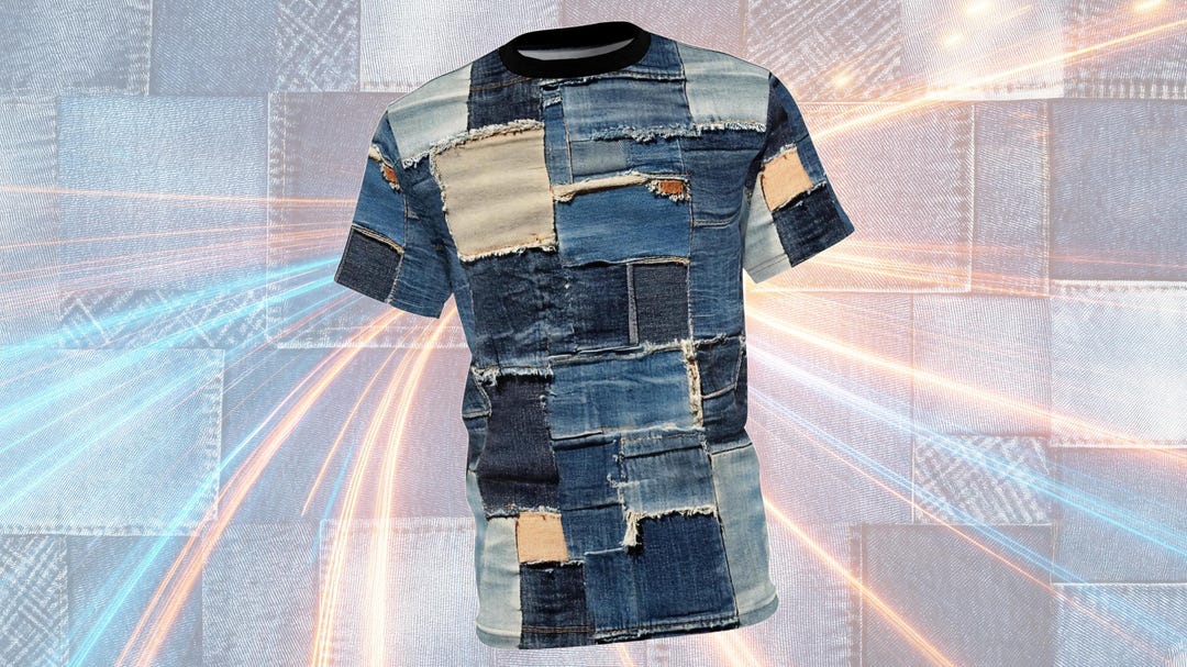 Patchwork Denim - Ripped Jeans Pattern Unisex T-shirt, Vintage Style ...