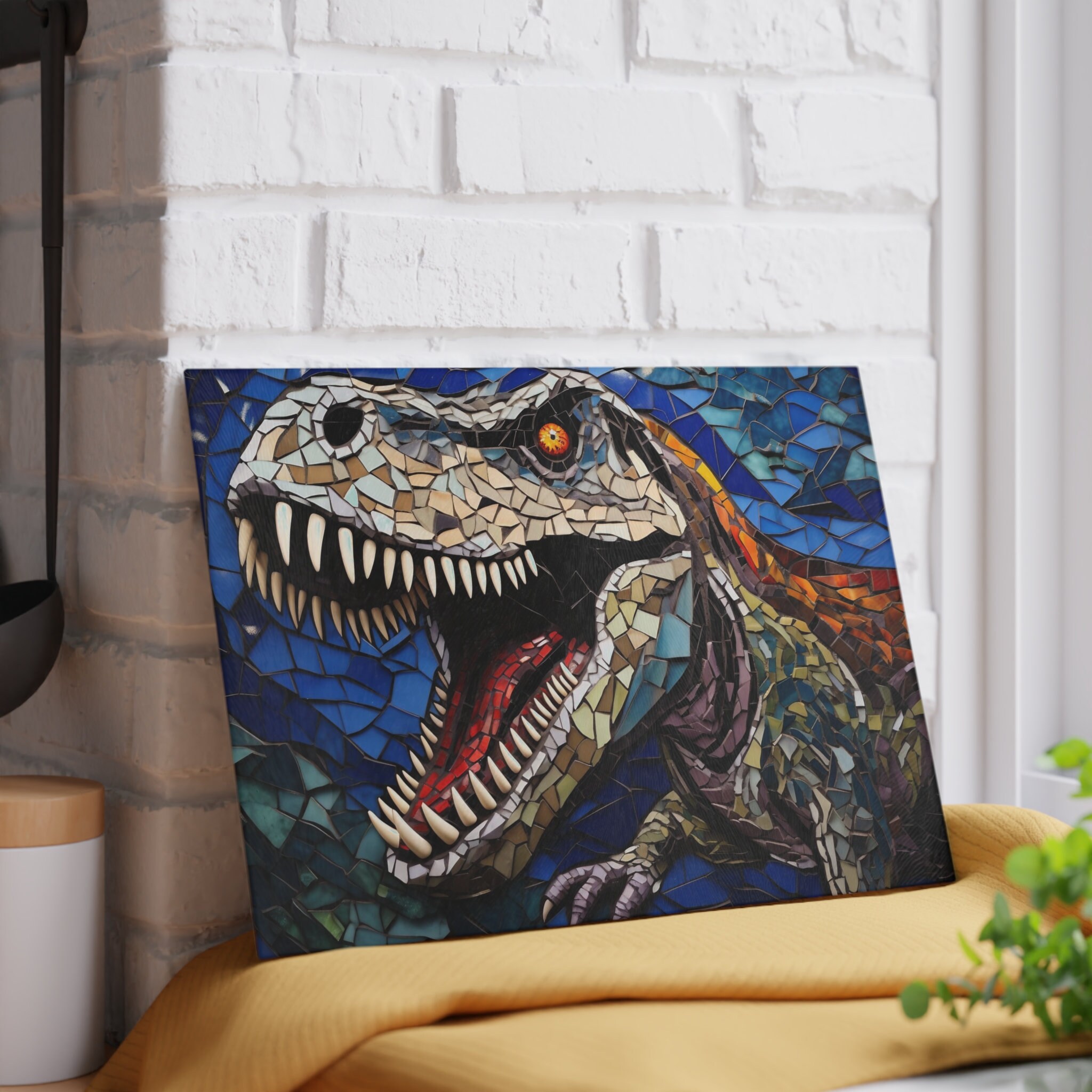 Incredible T-rex Mosaic Tile Print Tempered Glass Cutting - Etsy