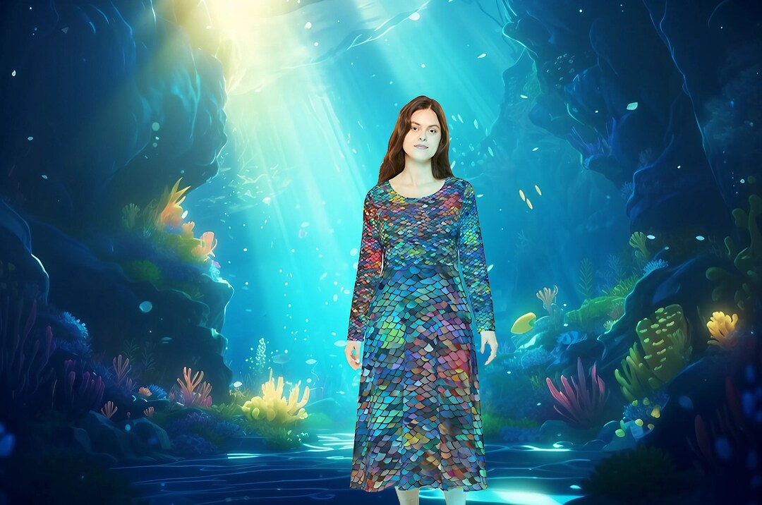 Rainbow Mermaid Scales - Women's Long Sleeve Dance Dress - AOP - All ...