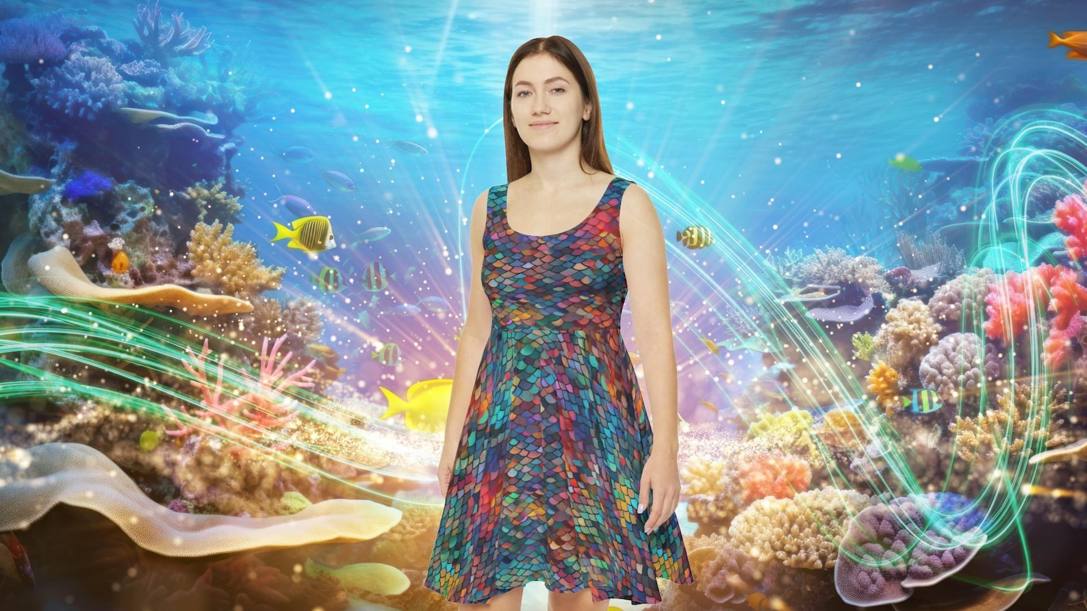 Rainbow Mermaid Scales Dress - All Over Print Skate Dress - Women's ...