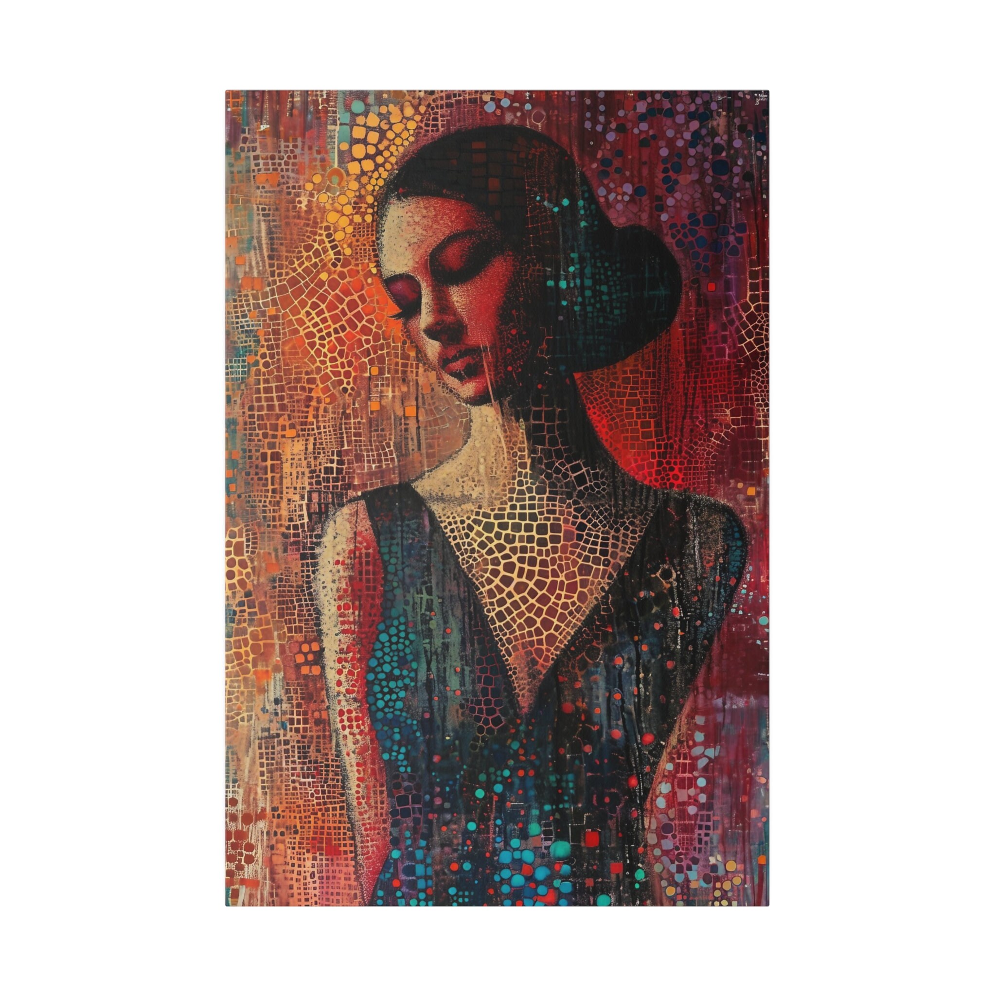 Shy Cell Mosaic Style Pointillism Painting of a Woman Portrait of a ...
