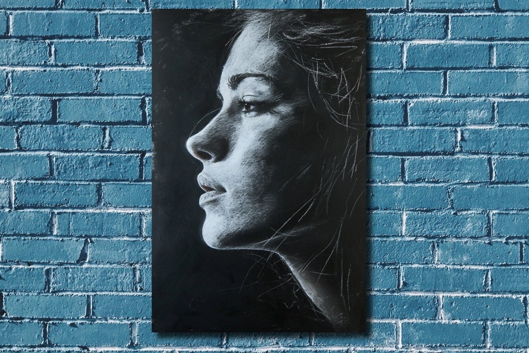 Gaze - Chalk Portrait Sketch - Chalk and White Pencil on Black ...