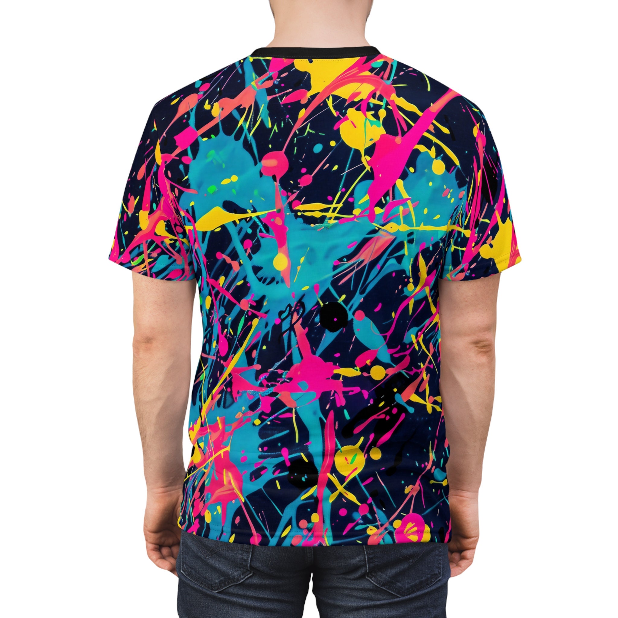 Paint Splatter Pattern on Black AOP Shirt - Rad Paint Shirt - Funky All ...
