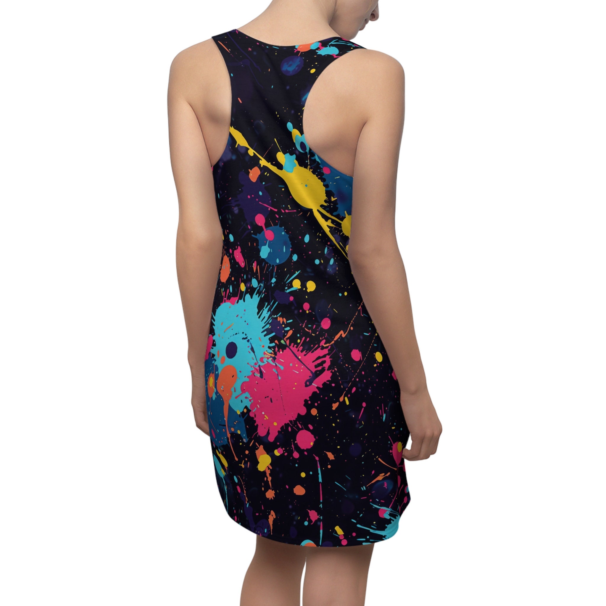 Artsy Paint Splatter Pattern Dress - Fun and Funky Black Dress - Women ...
