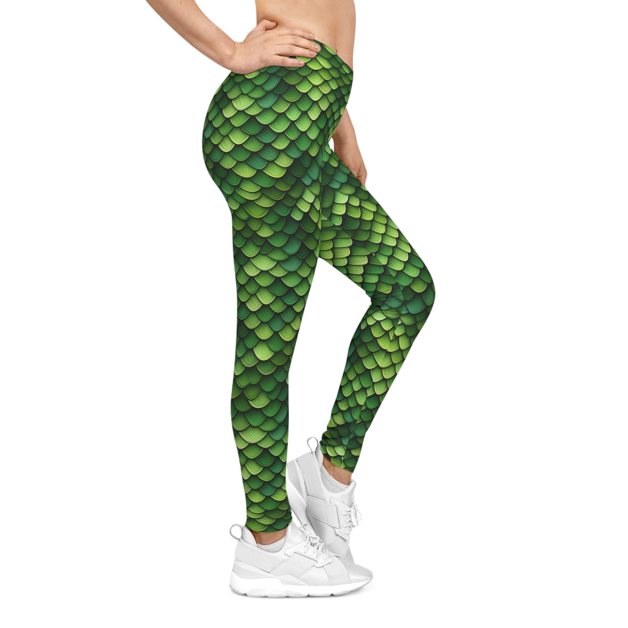 Awesome Green Dragon Scale Pattern AOP Women's Casual Leggings - Etsy