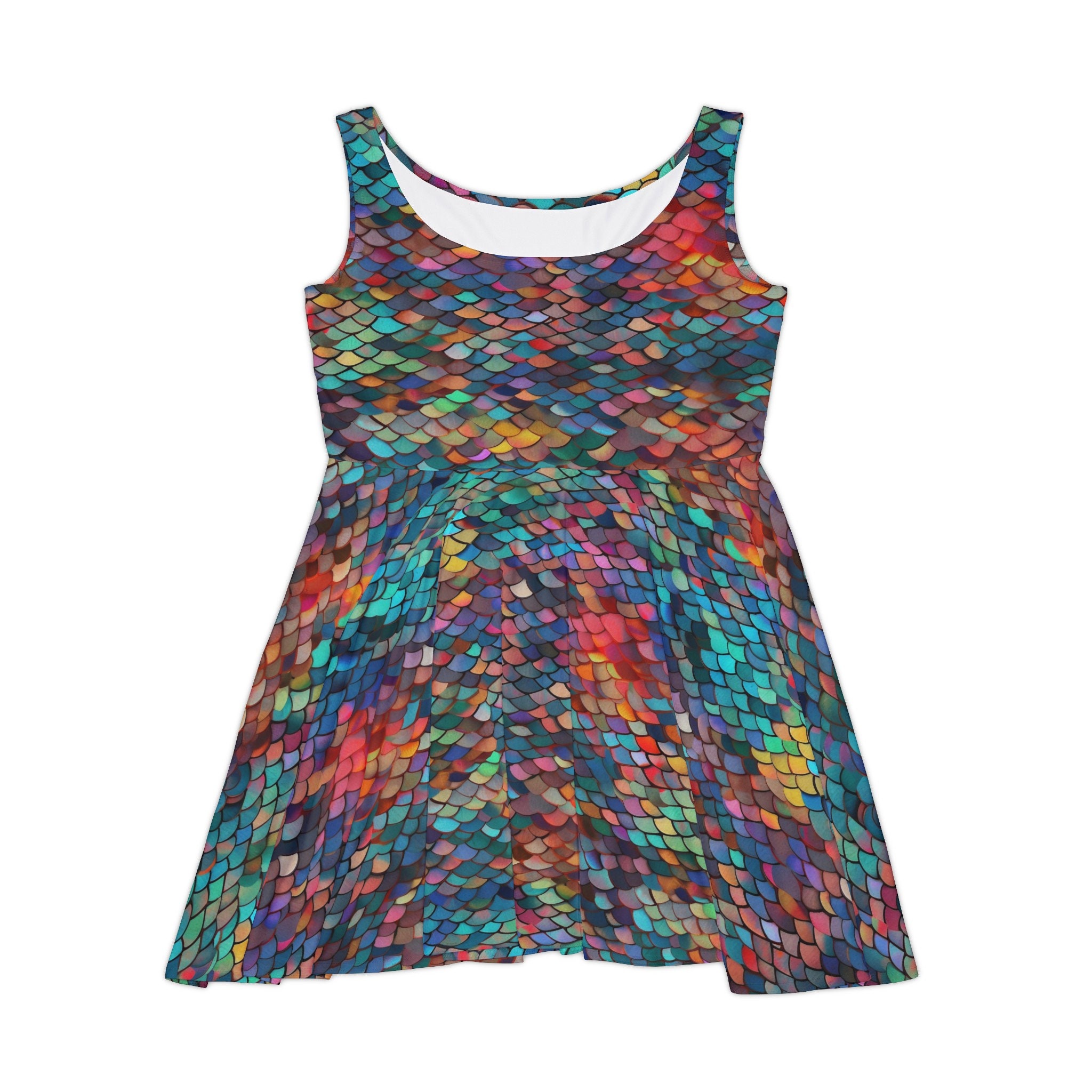 Rainbow Mermaid Scales Dress - All Over Print Skate Dress - Women's ...