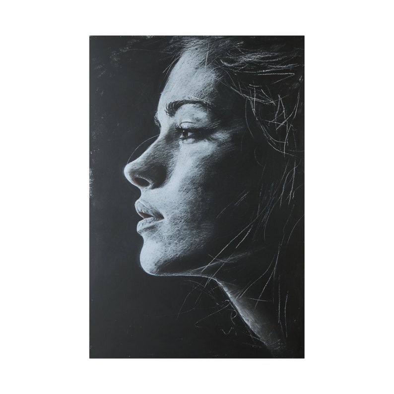 Gaze Chalk Portrait Sketch Chalk and White Pencil on Black ...