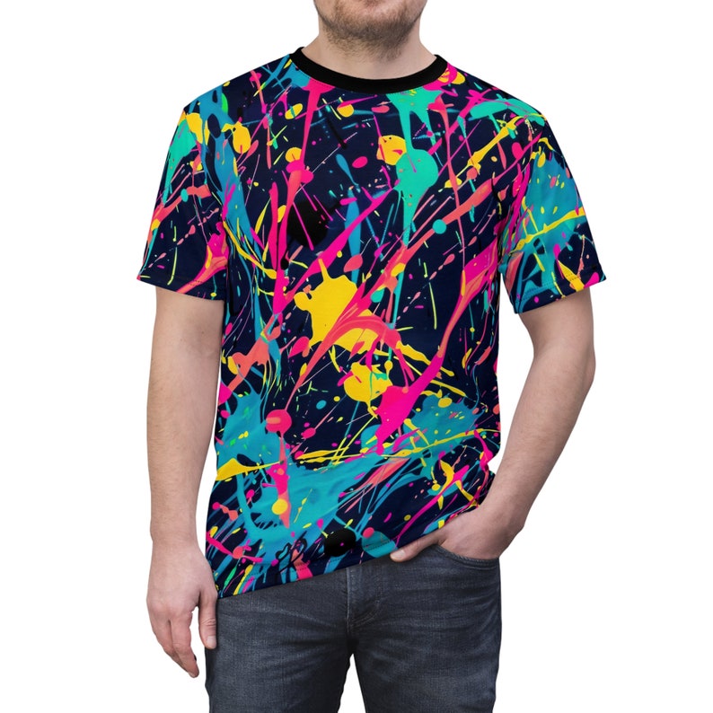 Paint Splatter Pattern on Black AOP Shirt - Rad Paint Shirt - Funky All ...
