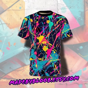 Paint Splatter Pattern on Black AOP Shirt - Rad Paint Shirt - Funky All ...