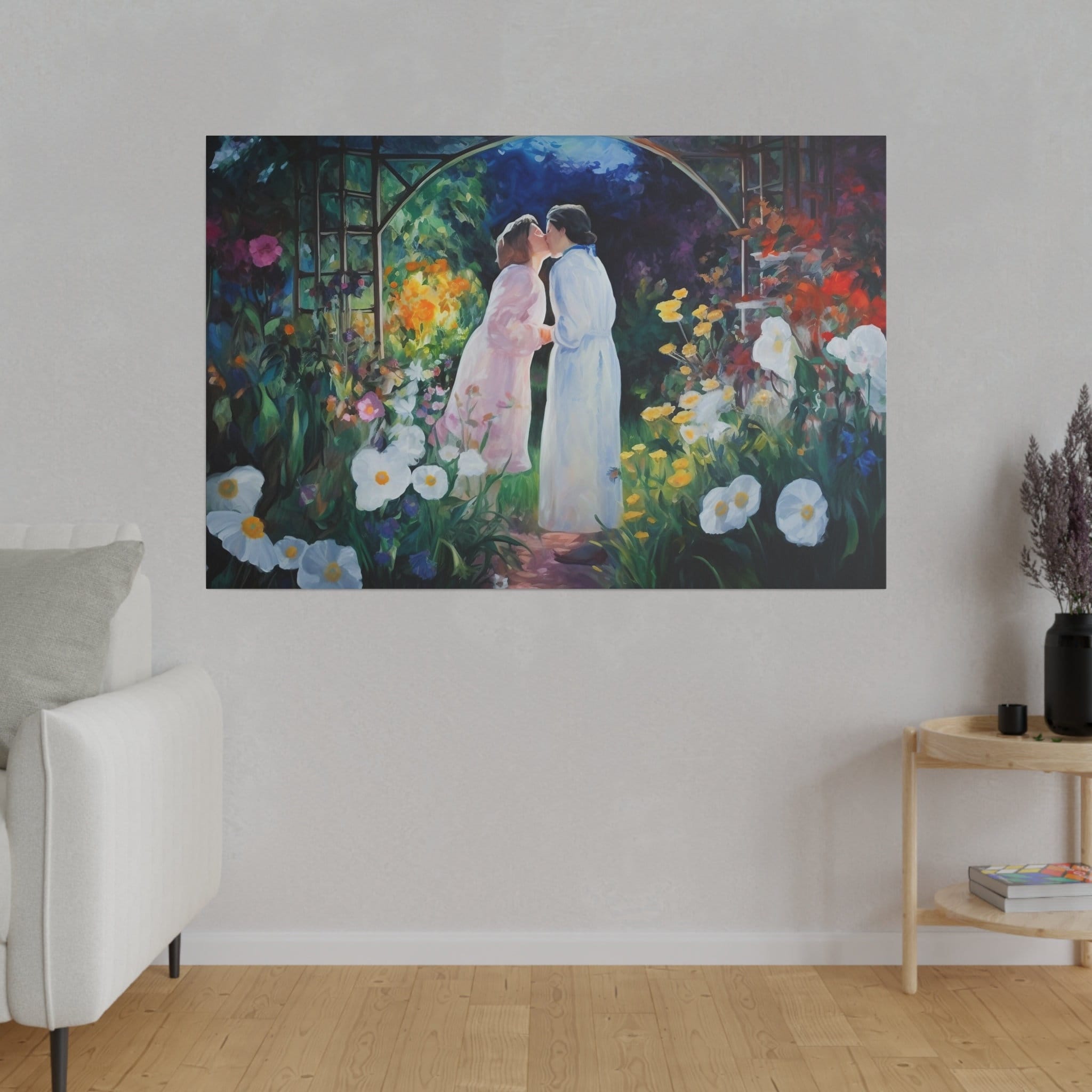 Greenhouse Smooch Happy Pride Lesbian Couple Kiss Among Flowers ...