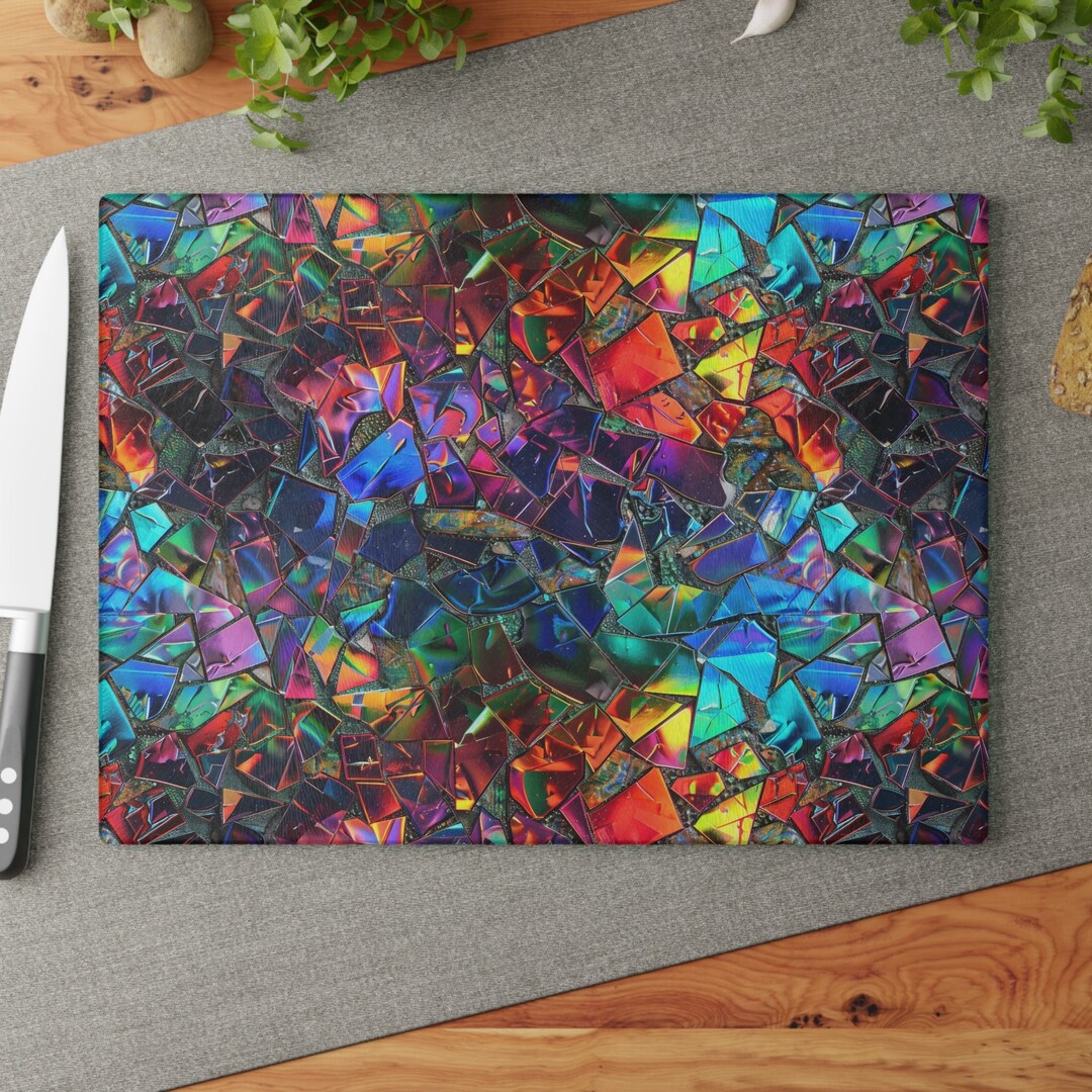 Fractured Rainbow Stained Glass Mosaic Tile Print - Tempered Glass ...