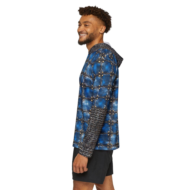 Blue Brigandine Chain Mail Armor AOP Hoodie, LARP Ren Faire Costume ...