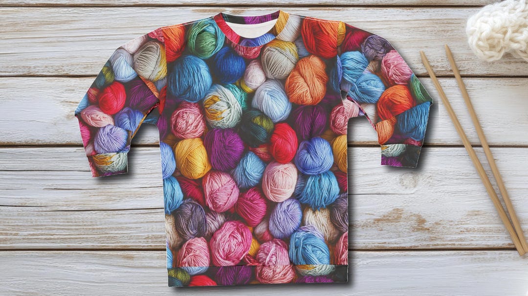 Yarn Ball Pattern AOP Unisex Sweatshirt, Knitting Gift Jumper, Cozy ...