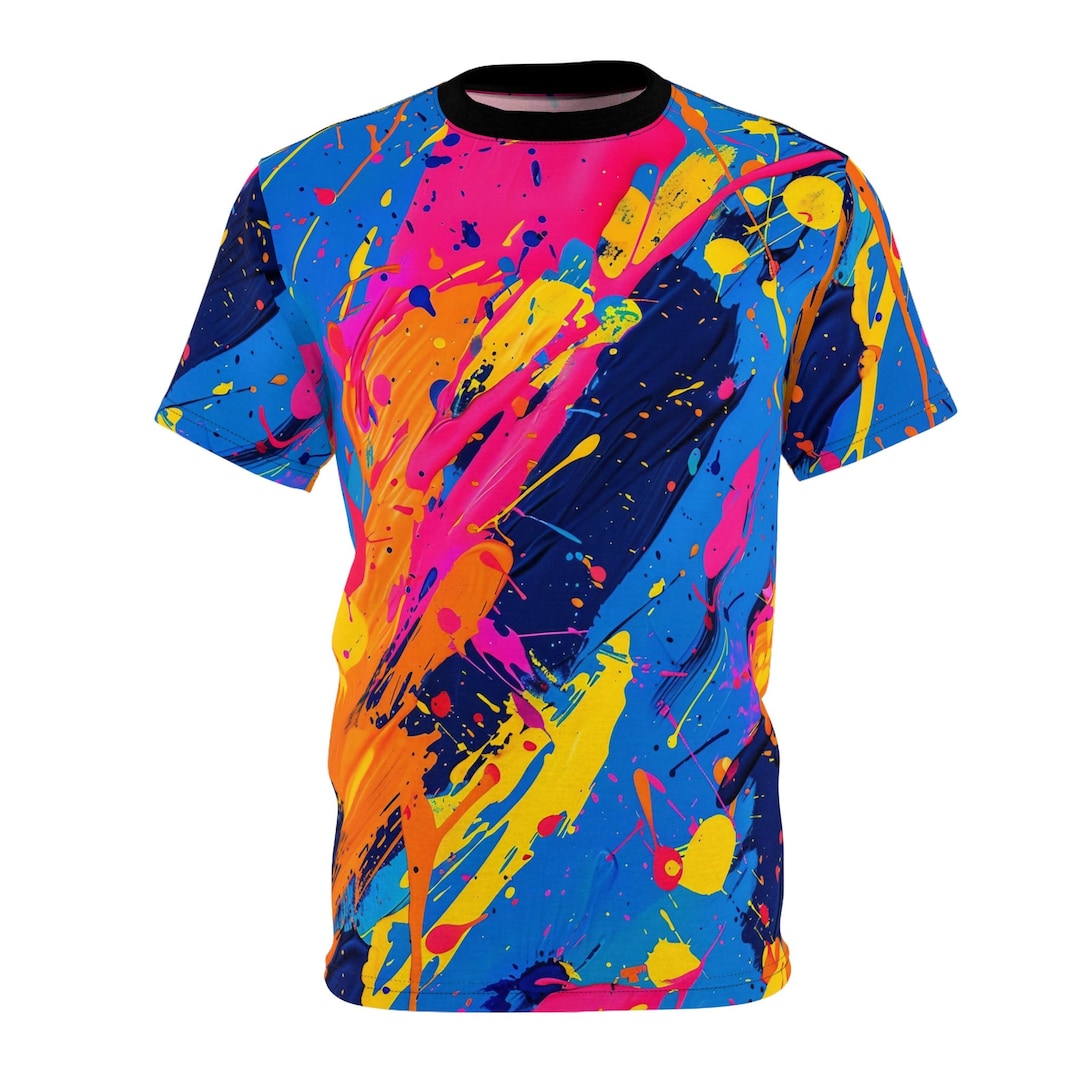 Paint Splatter Pattern on Blue AOP Shirt - Cool Paint Shirt - Funky All ...