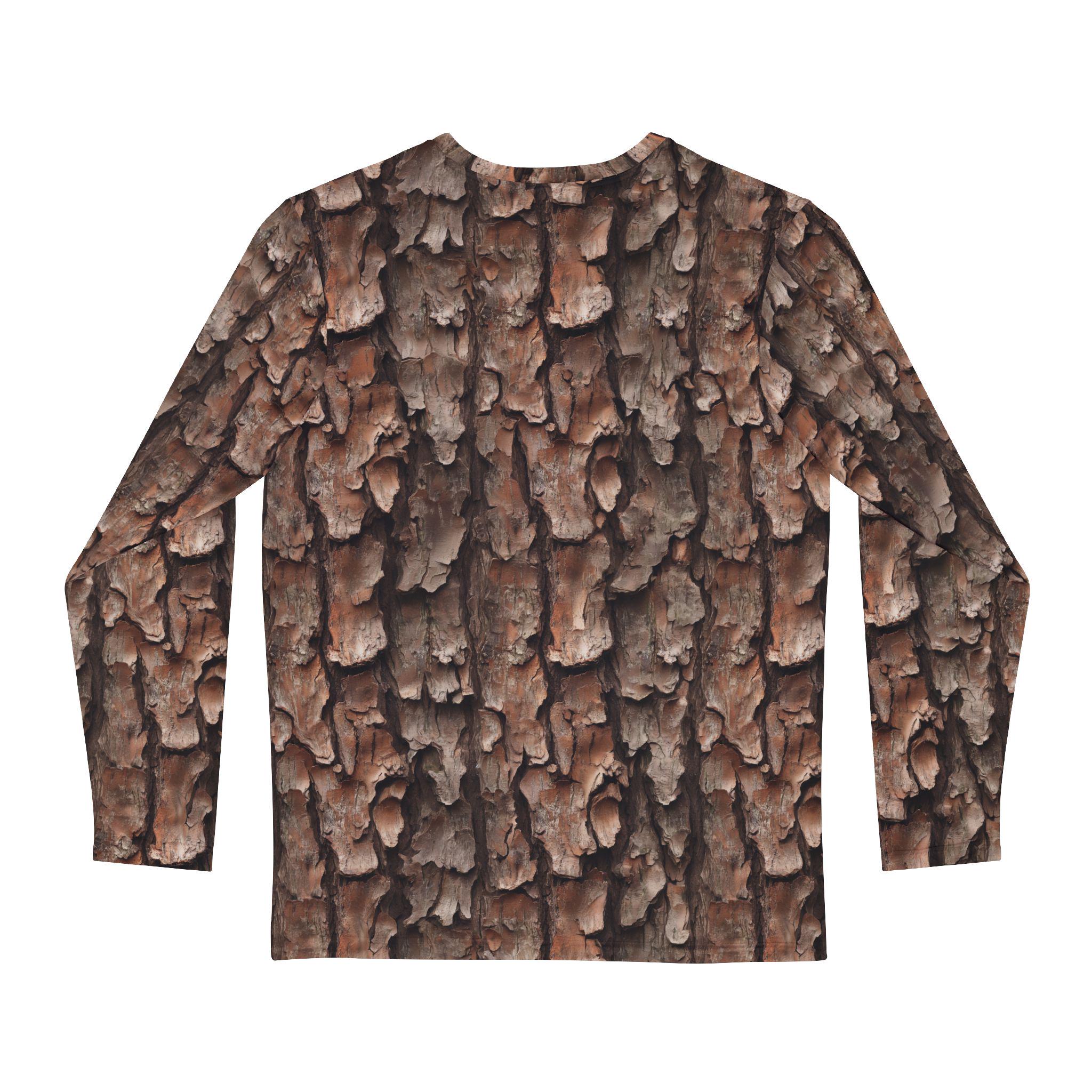 Men's Camo Long Sleeve Shirt, Cedar Bark Print, Tree Camouflage Tee ...