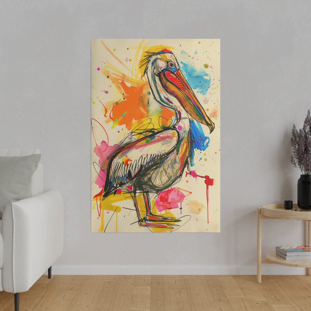 Splatter Sketch Pelican - Mixed Media Painting - Colorful Bird Painting ...
