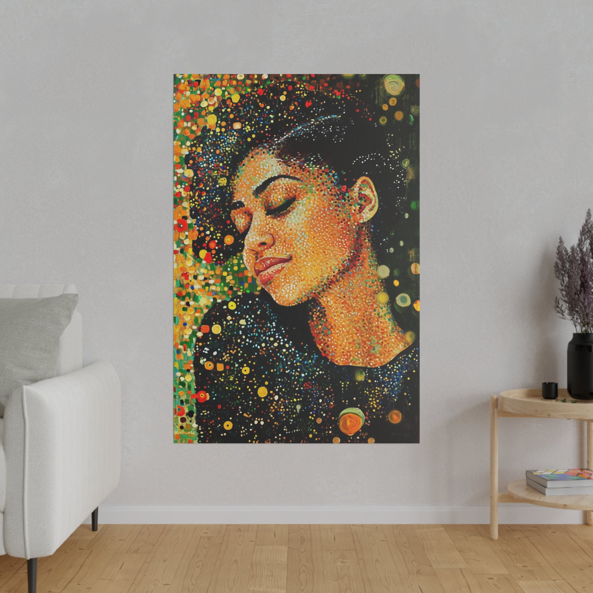 Floating Pointillism Painting of a Woman Portrait Painting Printed on ...