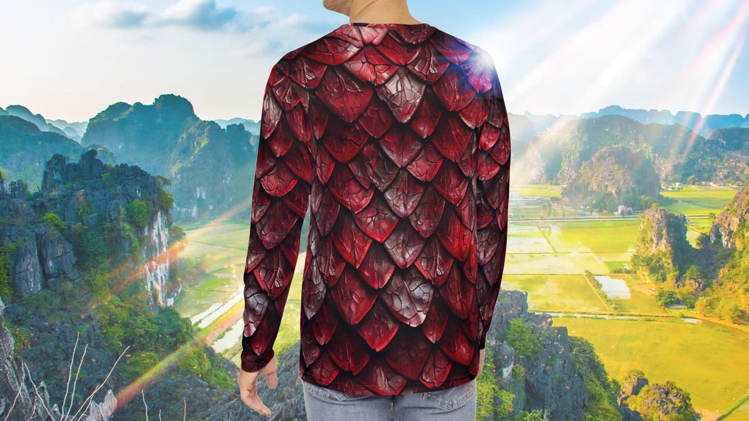 Battle Series: Red Dragon Scale Pattern All Over Print Long-sleeve T ...