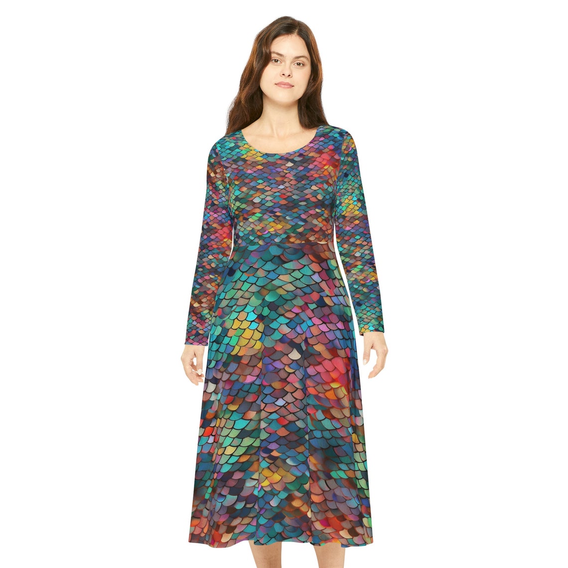 Rainbow Mermaid Scales Women's Long Sleeve Dance Dress - Etsy